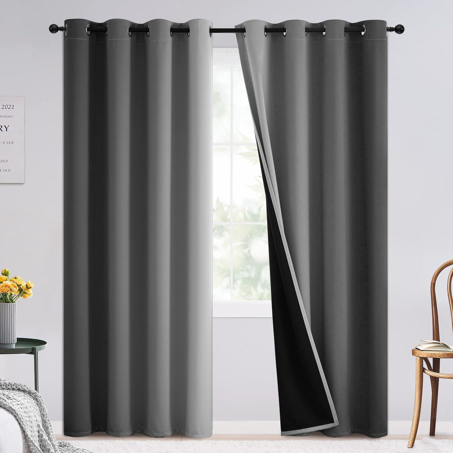 Blackout Ombre Curtains for Living Room, Room Darkening Grey Curtains ...
