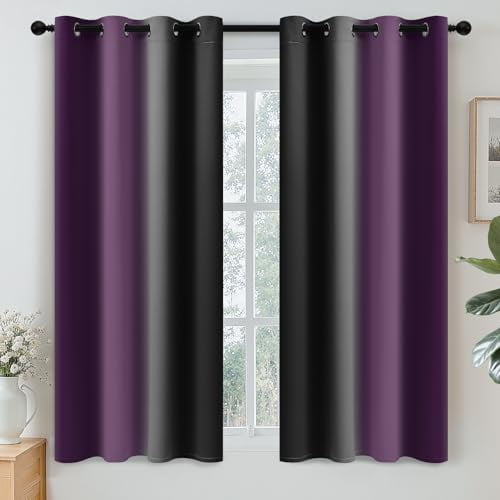 Blackout Ombre Purple and Black Curtains for Bedroom, Gradient Room ...