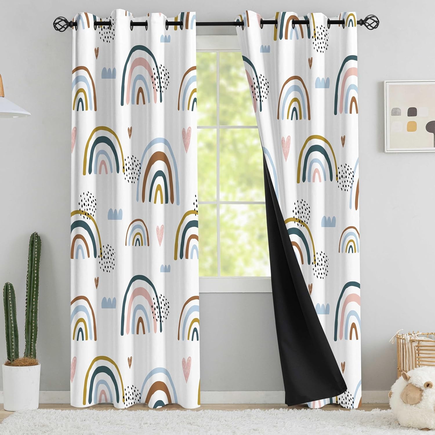 Blackout Rainbow Curtains for Kids Cute Rainbow Room Darkening Window ...