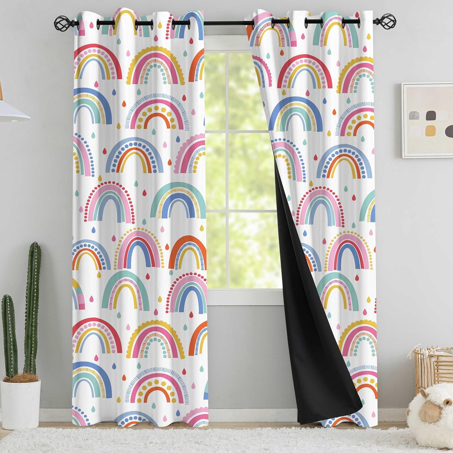 Blackout Rainbow Curtains for Kids Cute Rainbow Room Darkening Window ...