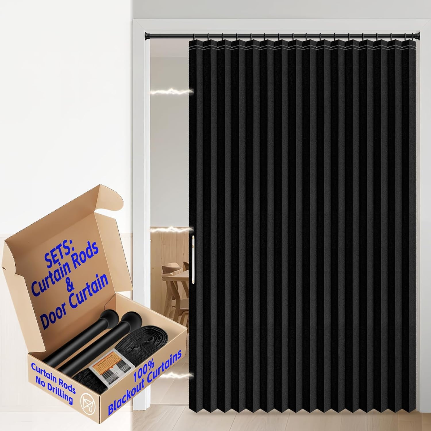 Blackout Sliding Door Curtains with Rods Included, Magnetic Door ...