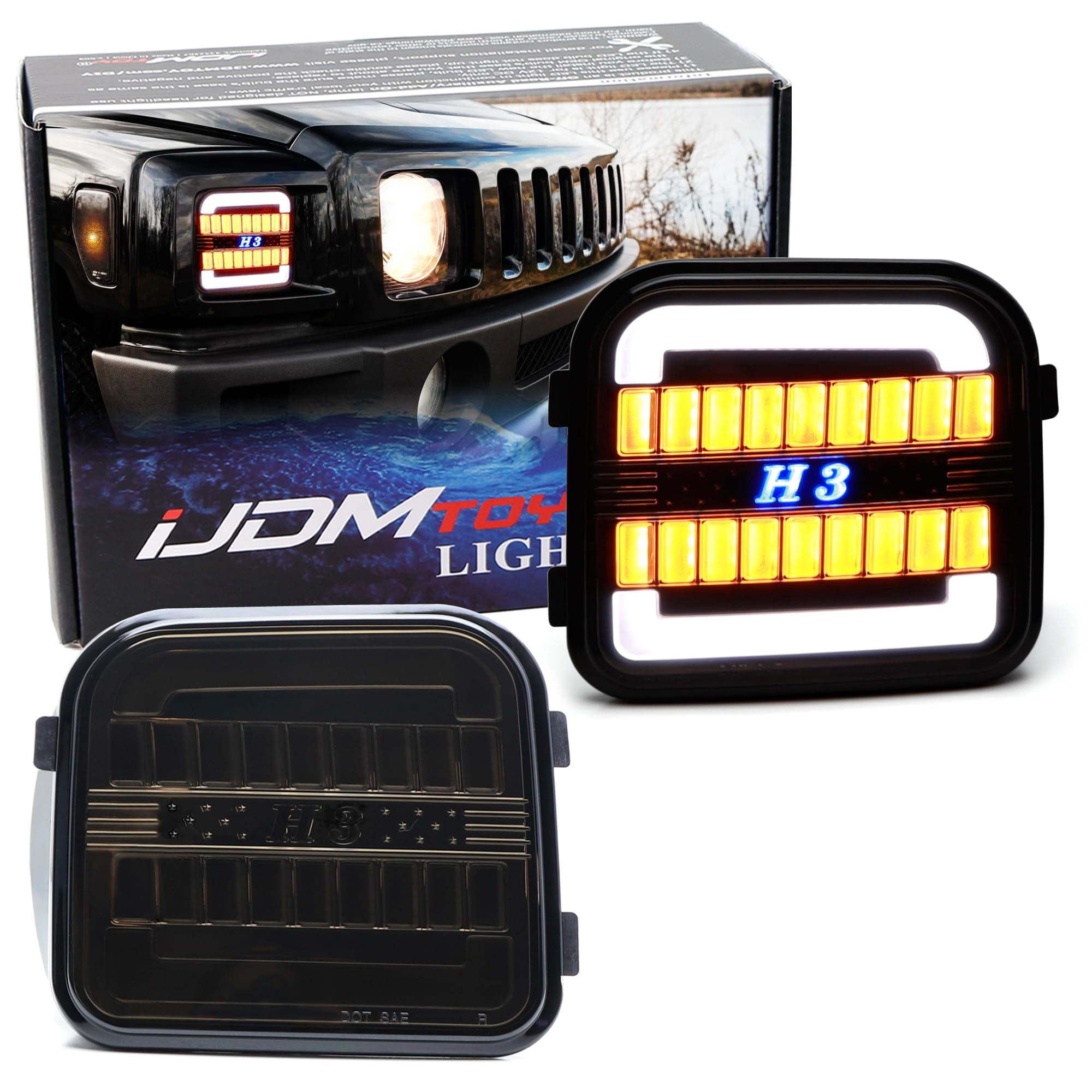 Blackout Smoked Lens White LED Halo Driving Light/Amber Sequential ...