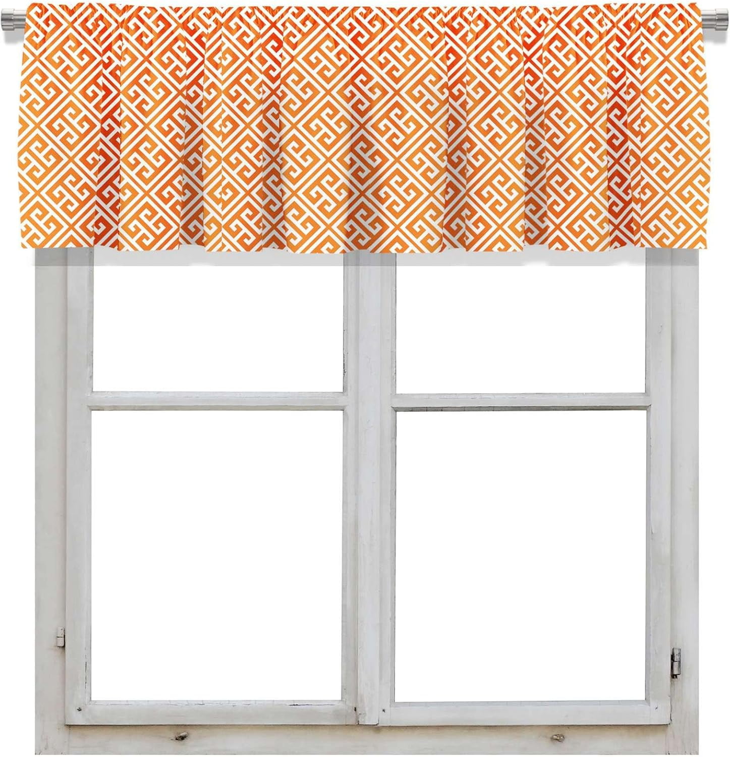 Blackout Tangerine Orange Greek Key Pattern Rod Pocket Short Window ...