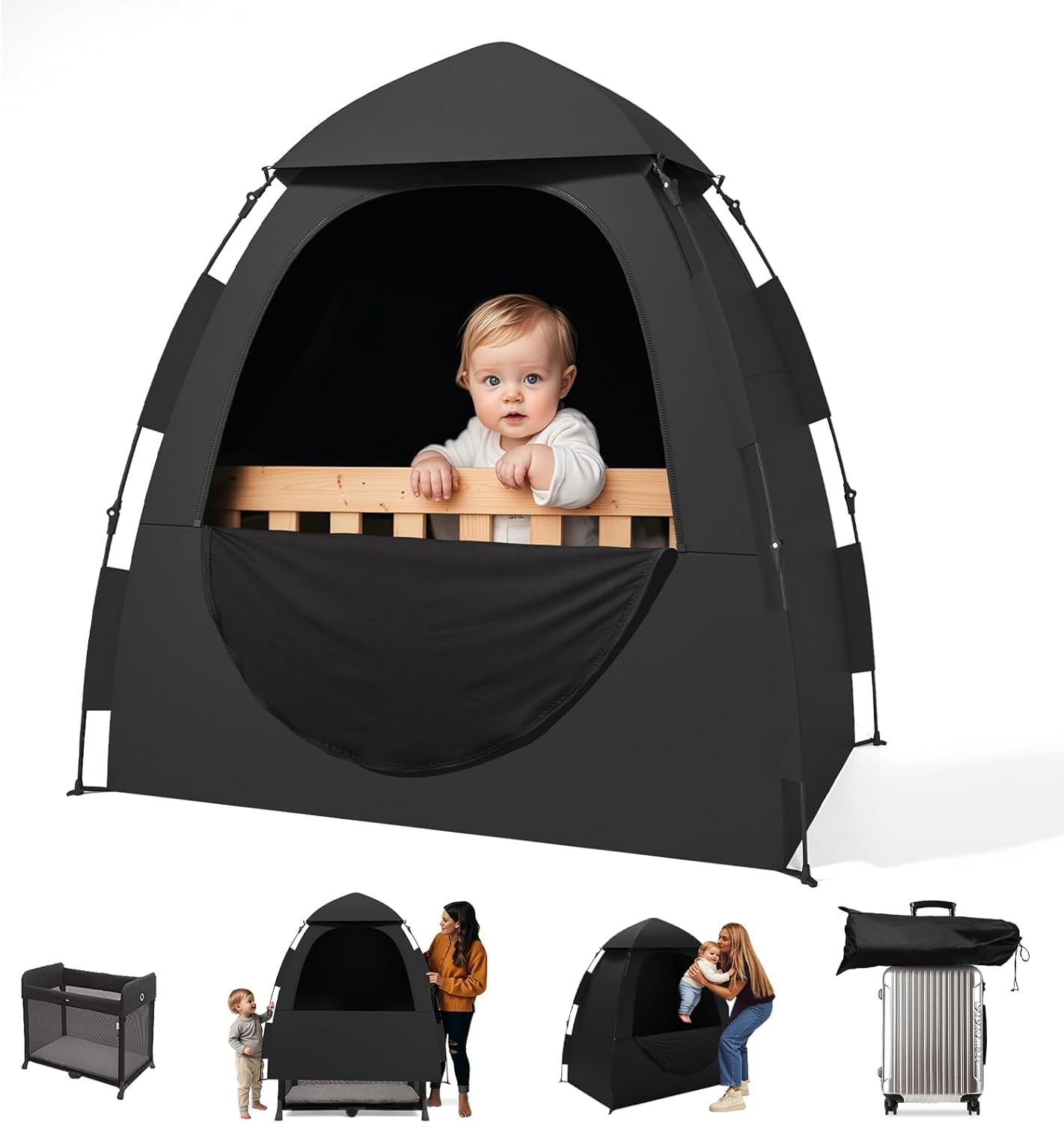 Blackout Tent for Baby Pack and Play: Portable 1-Click Set Up Travel ...
