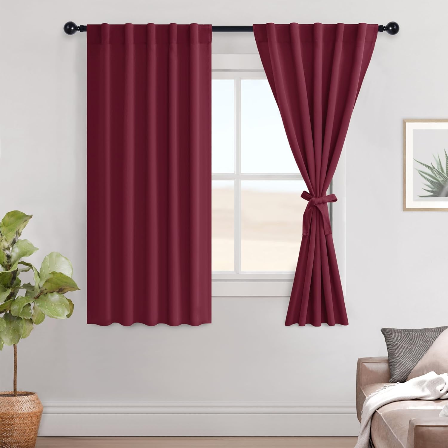 Blackout Thermal Insulated Burgundy Red Curtains 2 Panels 63 Inch Long ...
