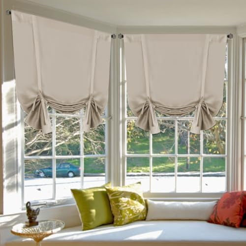 Blackout Tie Up Curtain 2 Panels Thermal Insulated Window Shade Light ...