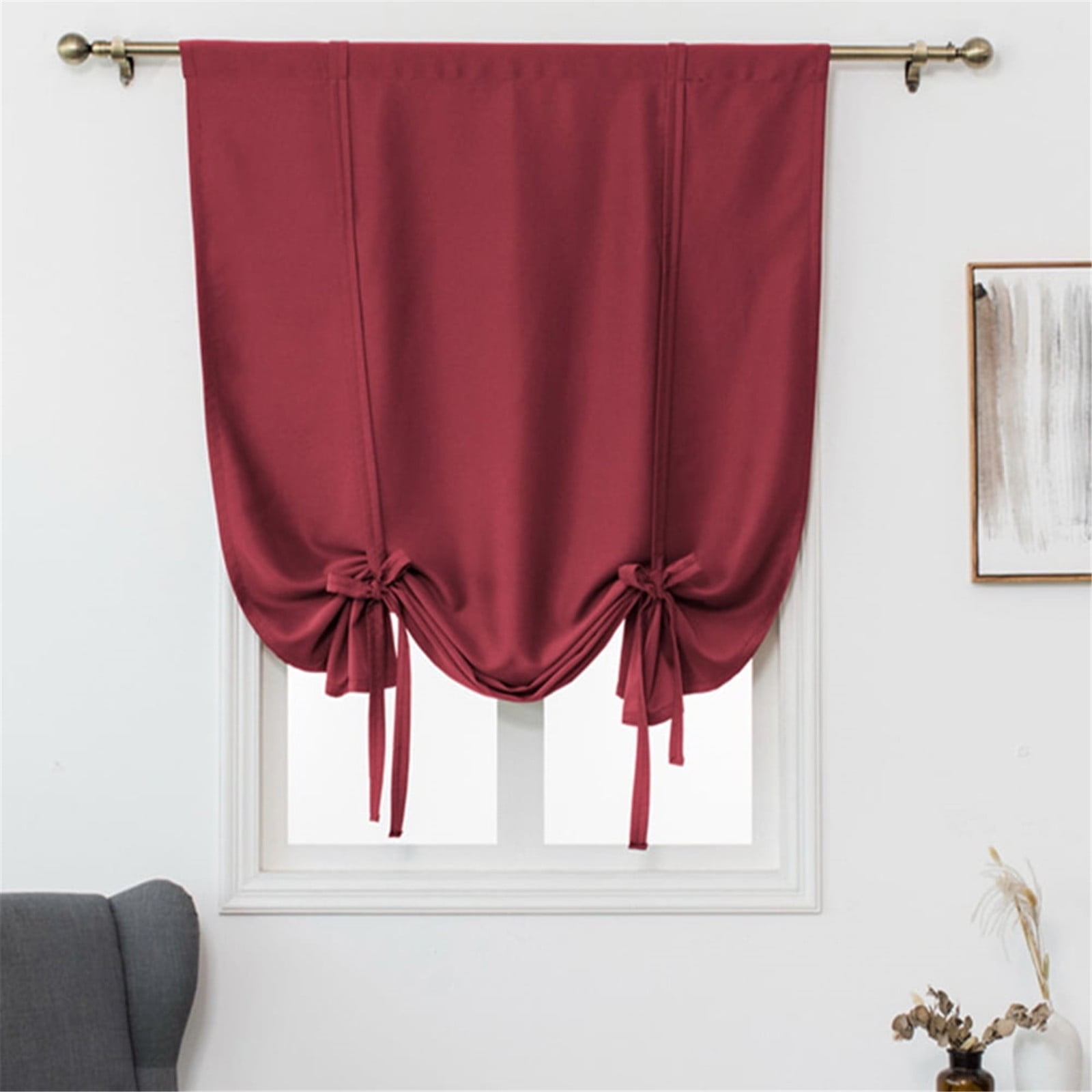 Blackout Tie Up Curtain Thermal Insulated Curtain Bathroom Curtains Storm Red Tie Up Shade for ...
