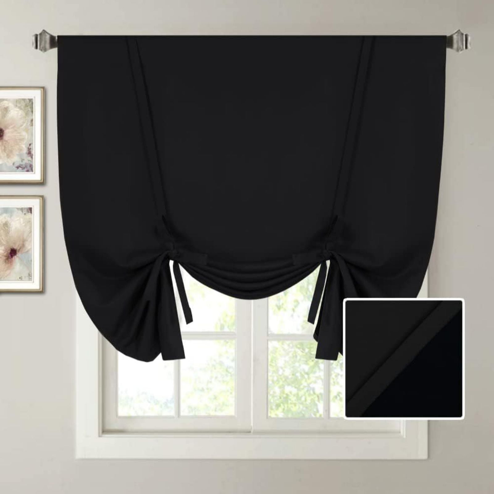 Blackout Tie Up Curtains for Thermal Insulated Black Lined Balloon ...