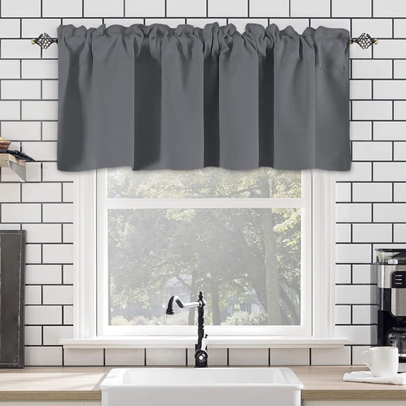Blackout Valance Curtain for Kitchen, Room Darkening Rod Pocket Window ...