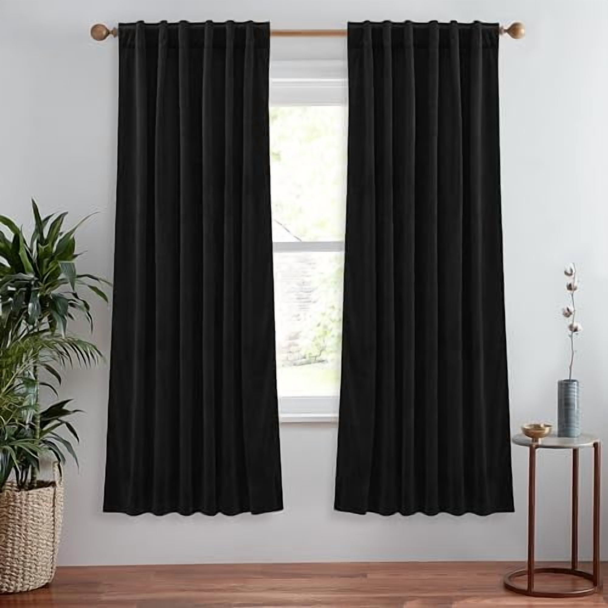 Blackout Velvet Curtains 72 inches Long, Thick Black Window Curtains ...