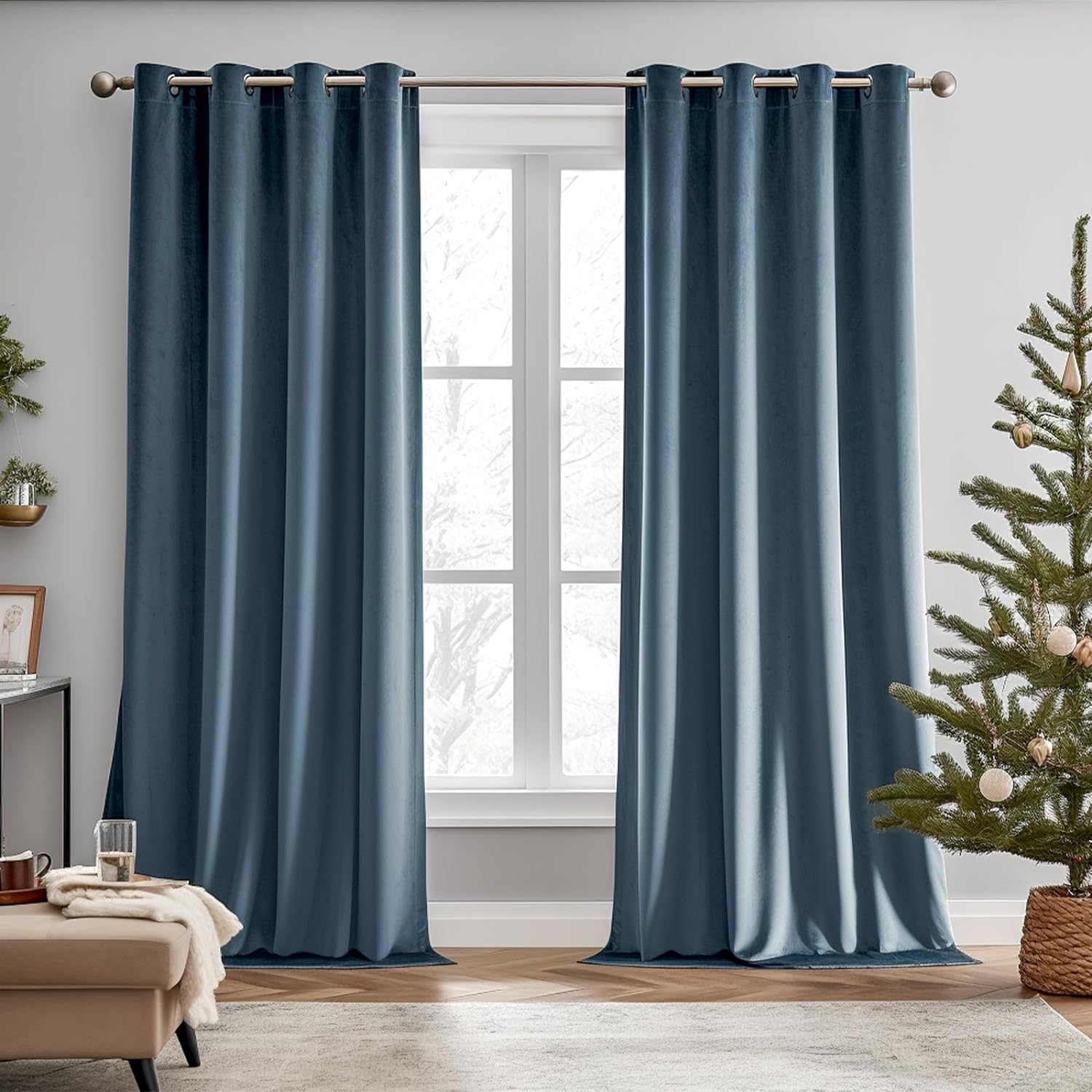 Blackout Velvet Curtains Blue Thermal Insulated Curtains 84 inch Long ...
