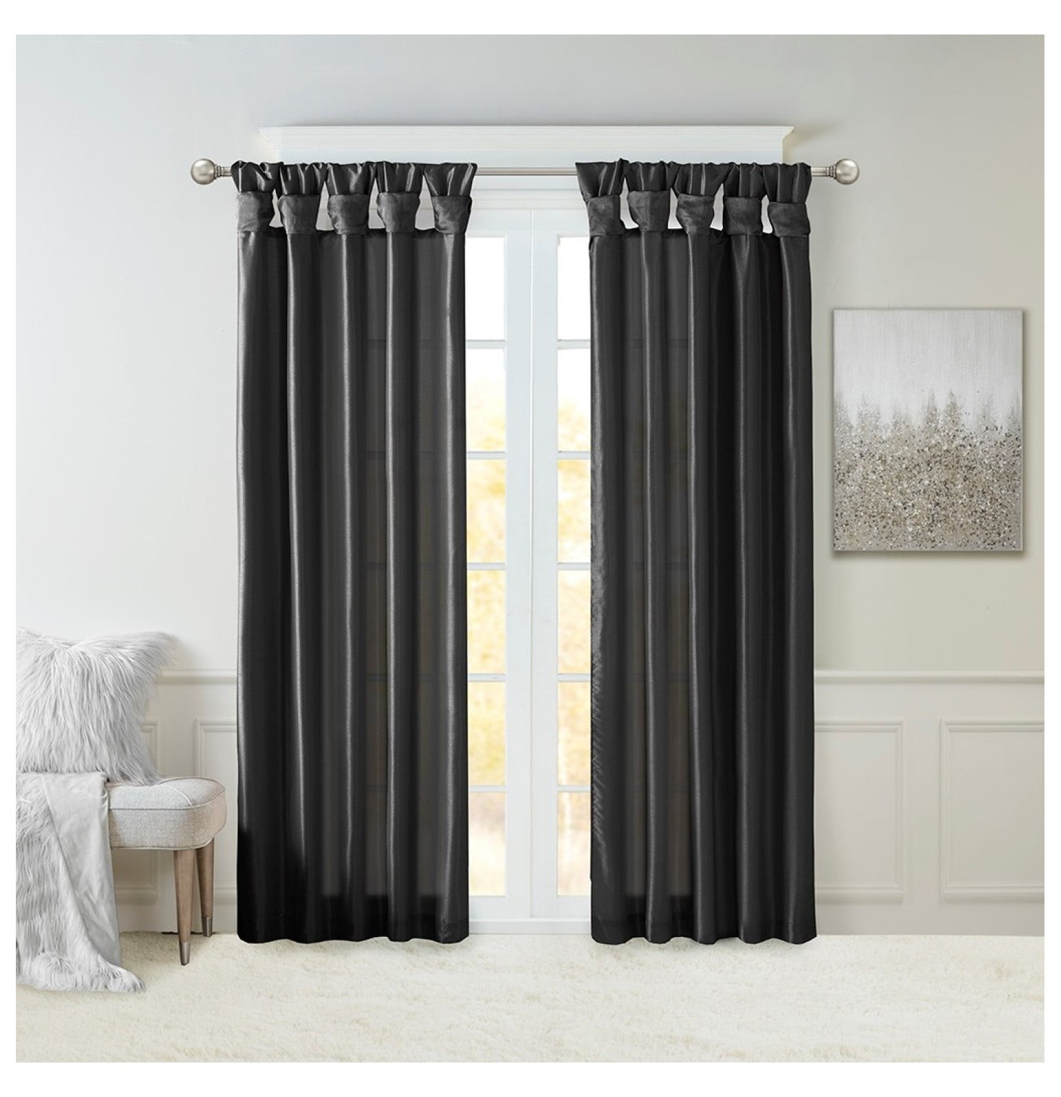 Blackout Window Curtain Panel, 50x95 Inch - Faux Silk Tab Top Liner ...