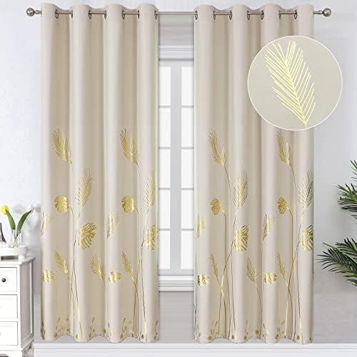 Blackout Window Curtain Panels Grommet Thermal Insulated Gold Palm Tree ...