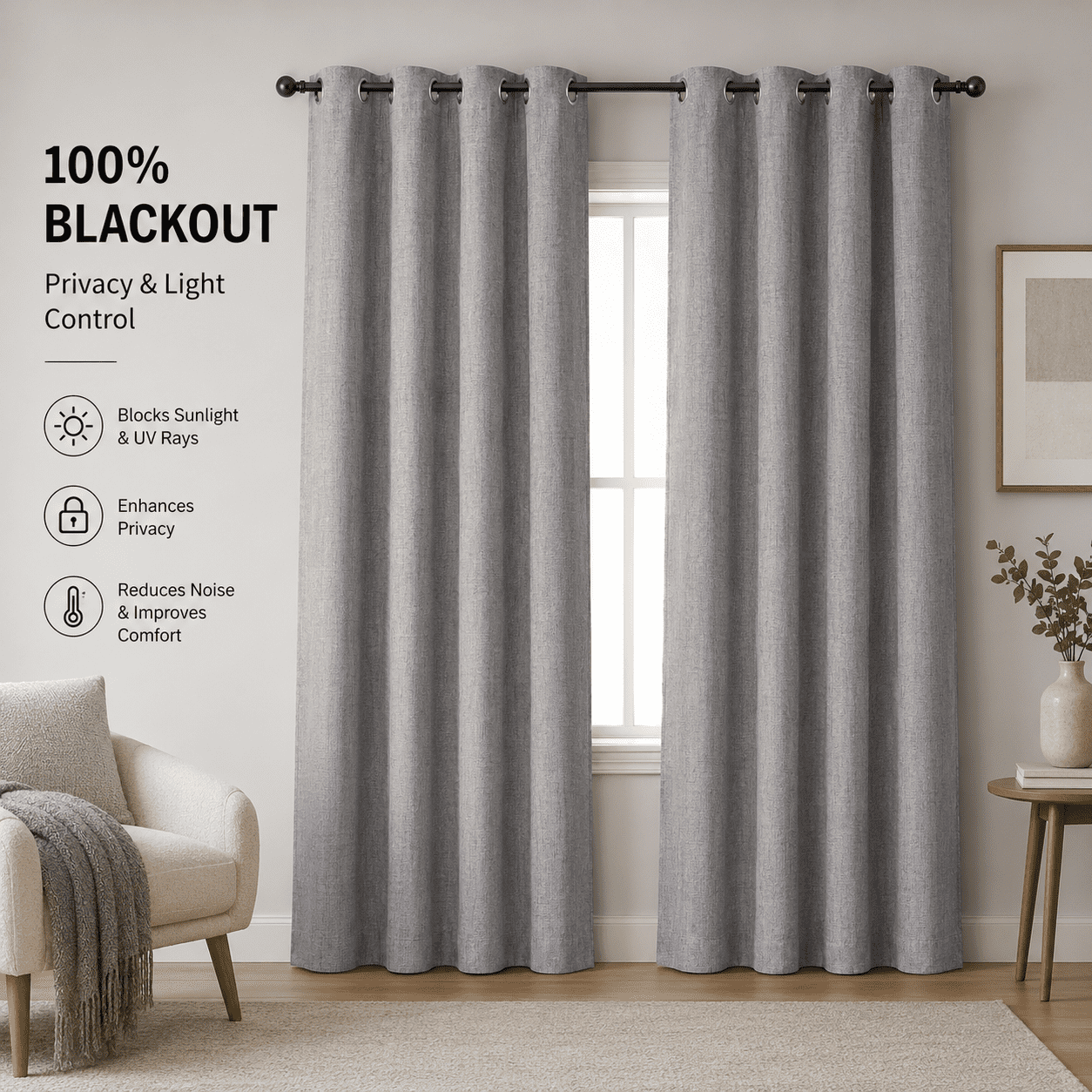 Blackout Window Curtain Panels Set, Faux Linen Look Thermal Insulated ...