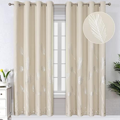 Blackout Window Curtain Panels Thermal Insulated Silver Palm Tree Room ...