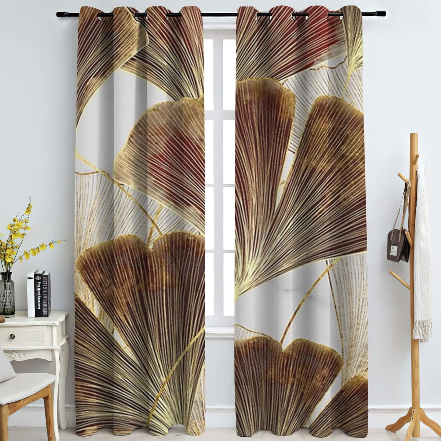 Blackout Window Drapes, Creative Ginkgo Leaves Kids Curtains, Modern Decorative Window ...