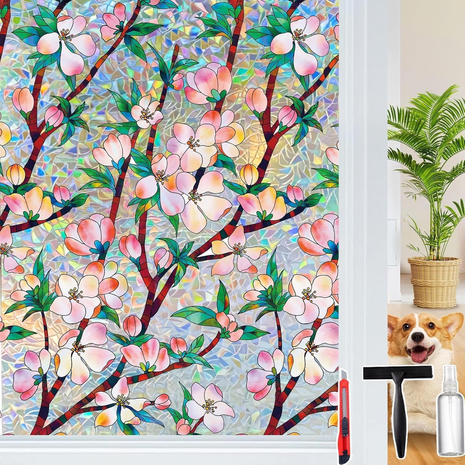 Blackout Window Privacy Film Decorative with Tulip Design, Removable ...
