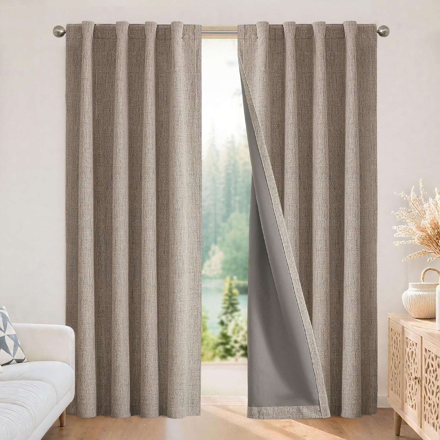 Blackout s for Bedroom - Nature Linen 84 Inch Long 100% Light Blocking 2 Panels Set, Rod Pocket ...
