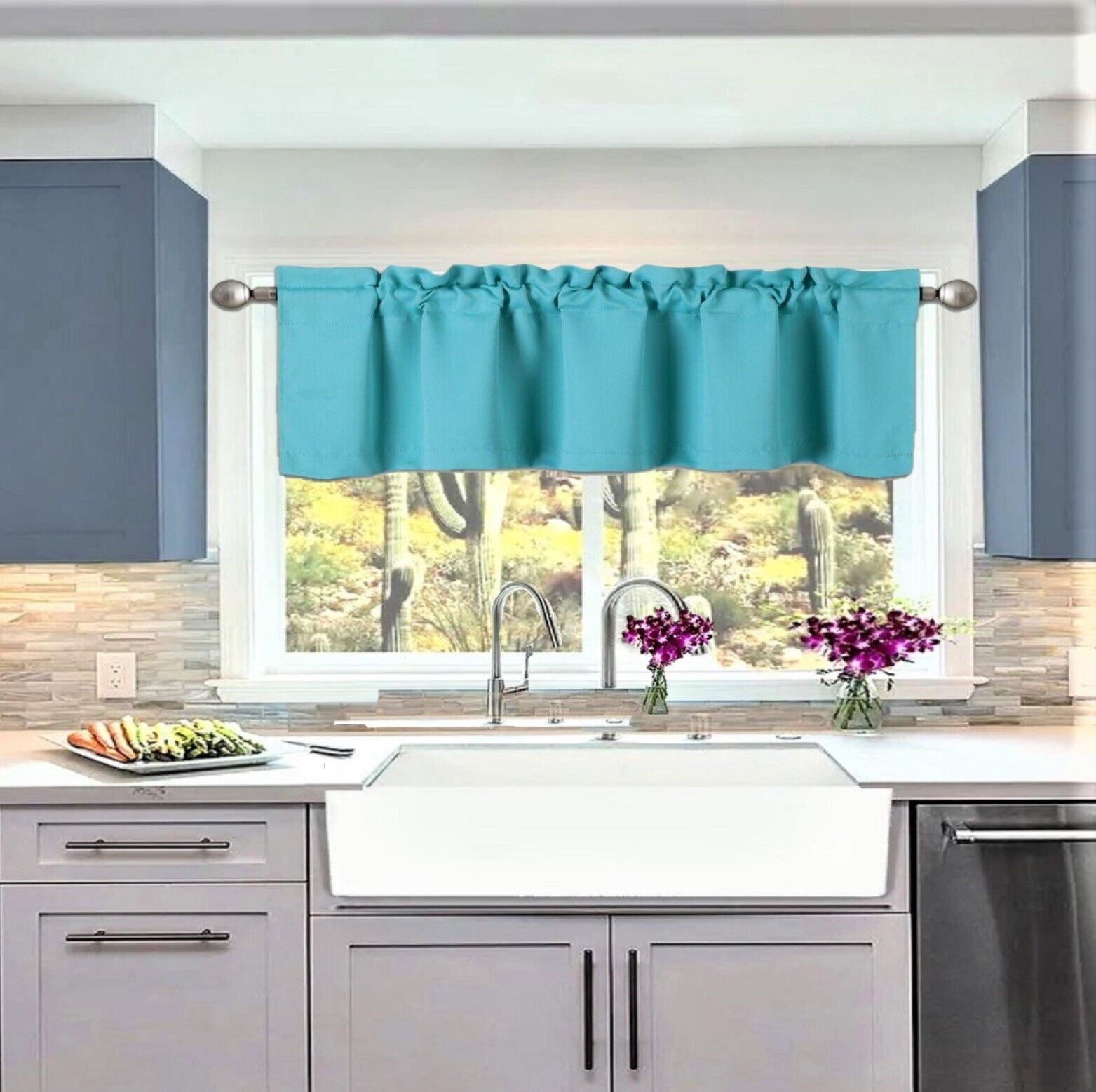 TVLO Darkening Blackout Thermal Insulated Turquoise Valance Curtain ...