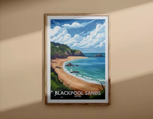 Blackpool Sands Print Â€“ Blackpool Sands Poster, Devon Travel Poster ...