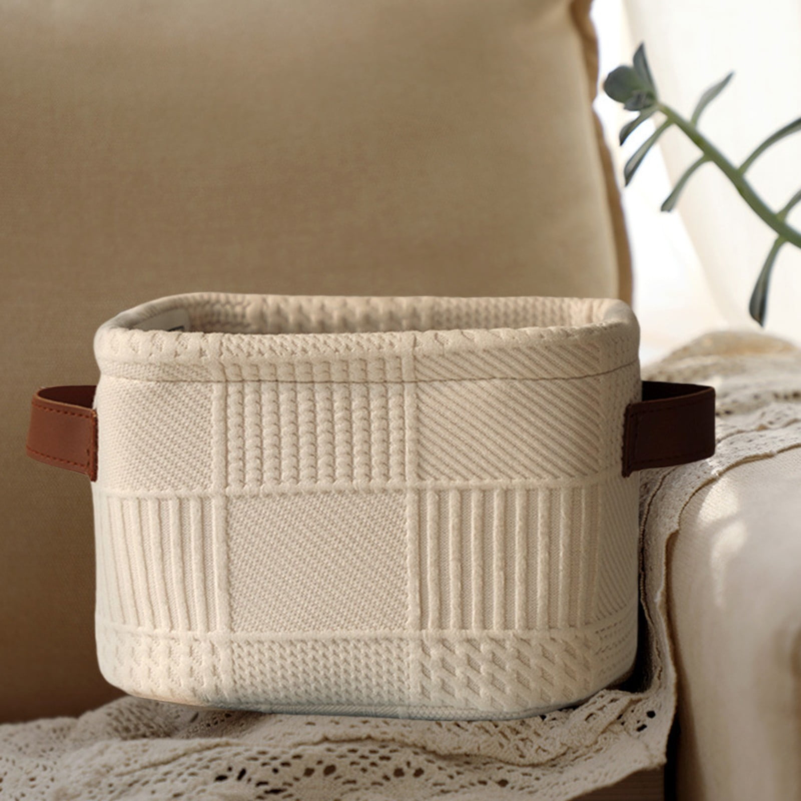 Latrodar Cotton Folding Storage Basket Desktop Storage Box Khaki ...