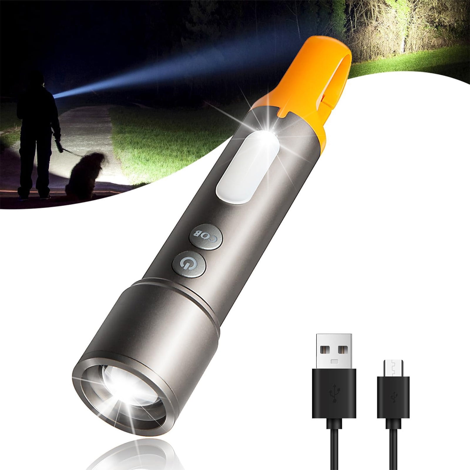 Latrodar Zoomable Led Flashlight With COB Sidelight With Hook Recharge ...
