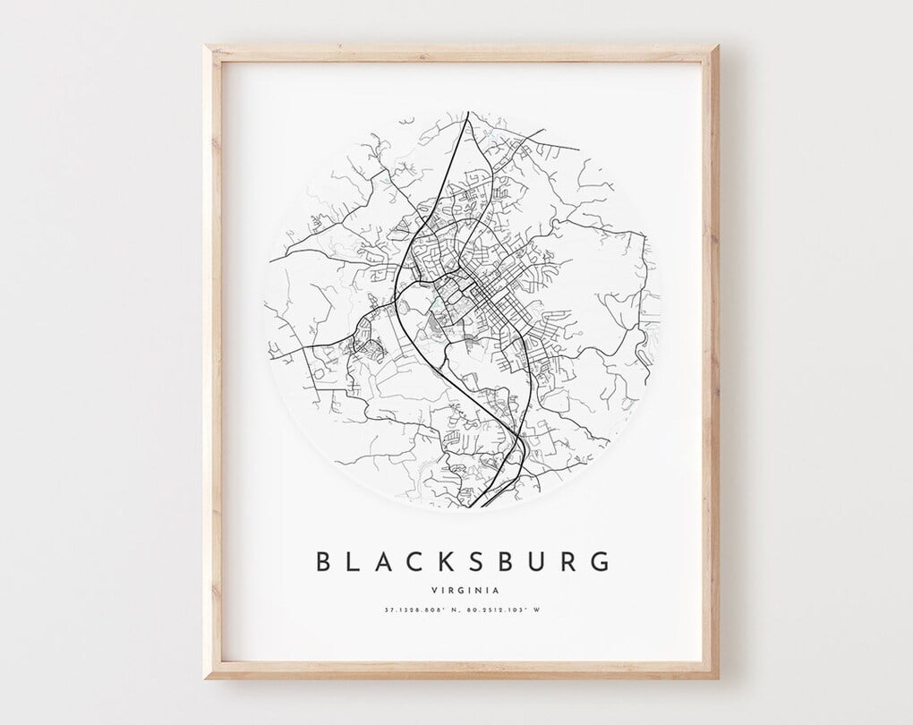 Blacksburg Map Print, Blacksburg Map Poster City Wall Art, Va Road Map ...
