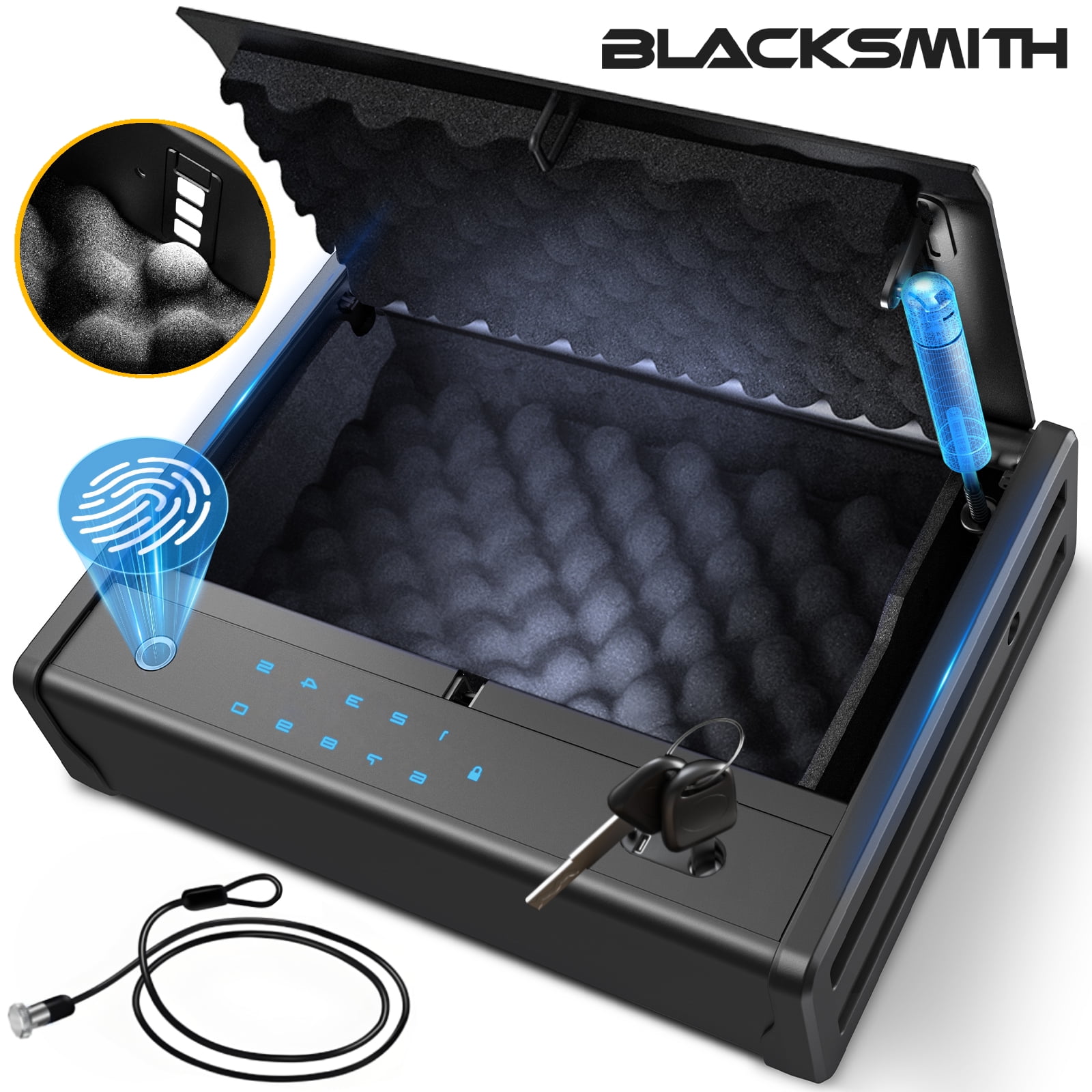 Blacksmith SF0201 Biometric Gun Safe for 2 Pistols, Fingerprint Unlock ...