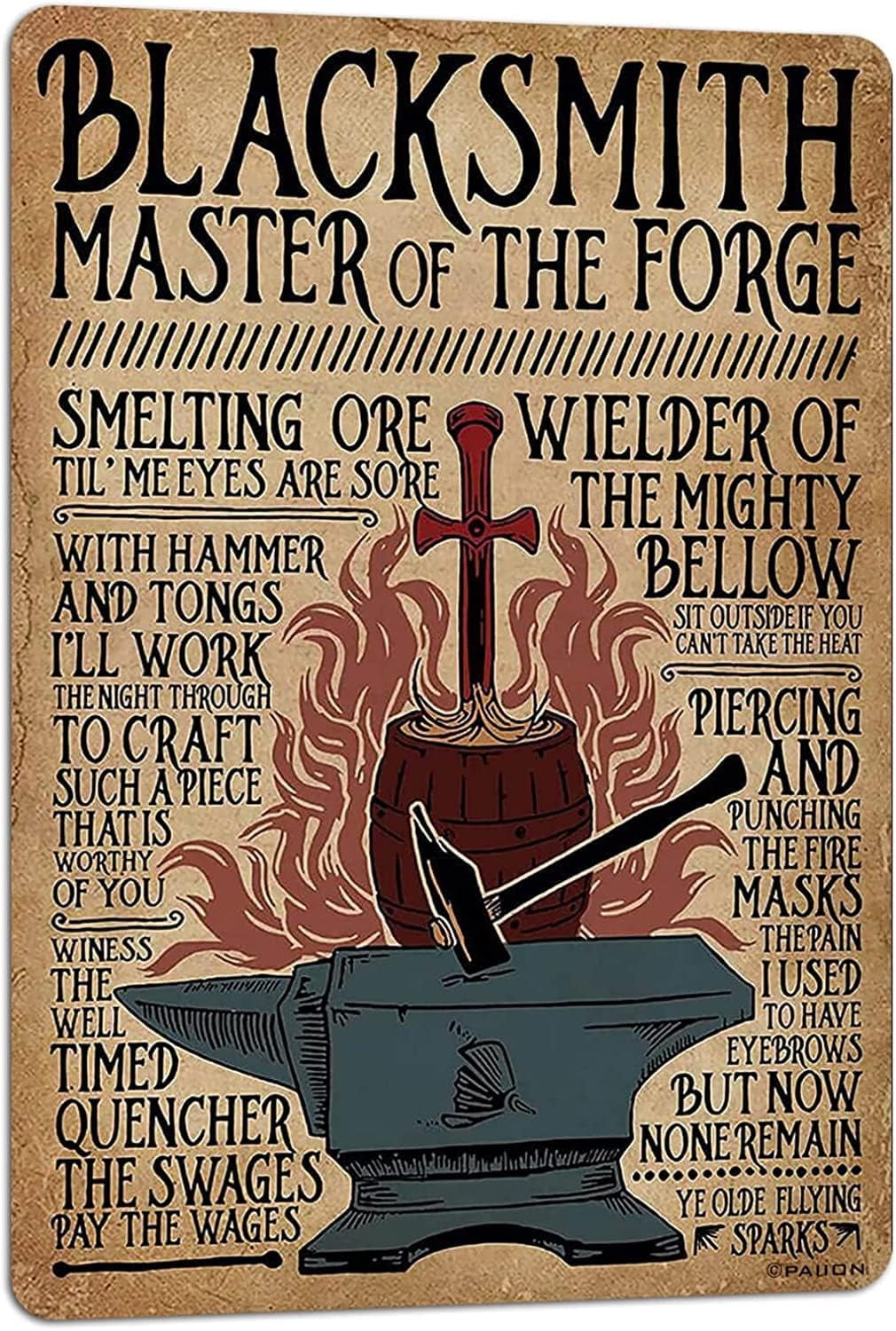 Blacksmith Knowledge Metal Tin Signs Blacksmith Master of The Forge ...