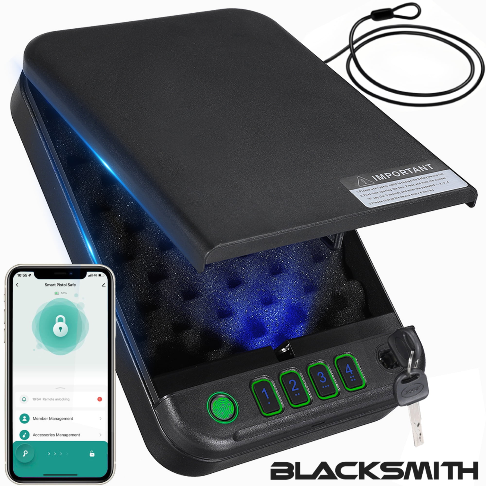 Blacksmith Portable Biometric Gun Safe, Compact Handgun Lock Box for ...