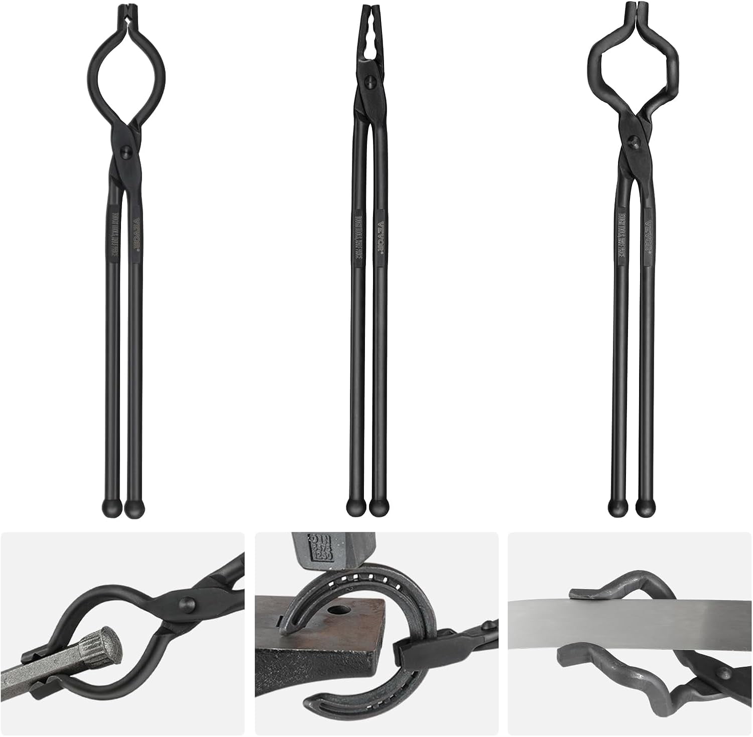 Blacksmith Tongs, 18” 3 PCS, V-Bit Bolt Tongs, Wolf Jaw Tongs and Z V ...