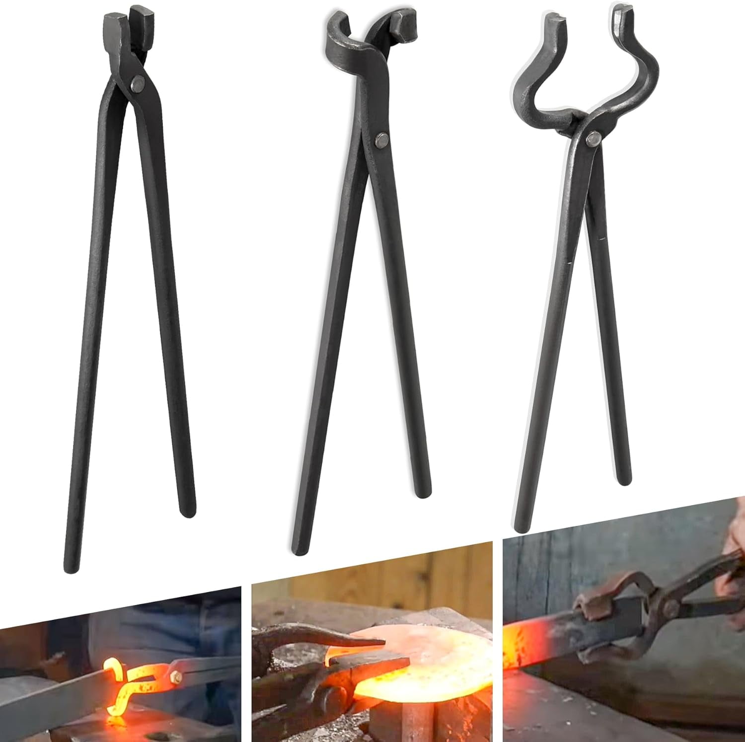 Blacksmith Tongs for Knife Making, V-Bit Blade Tongs Set Including Blade Tongs, Flat Tongs ...