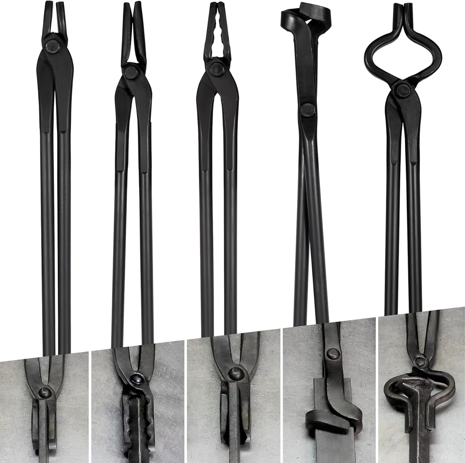 Blacksmith Tongs for Knife Making, V-Bit Blade Tongs Set Including Flat ...