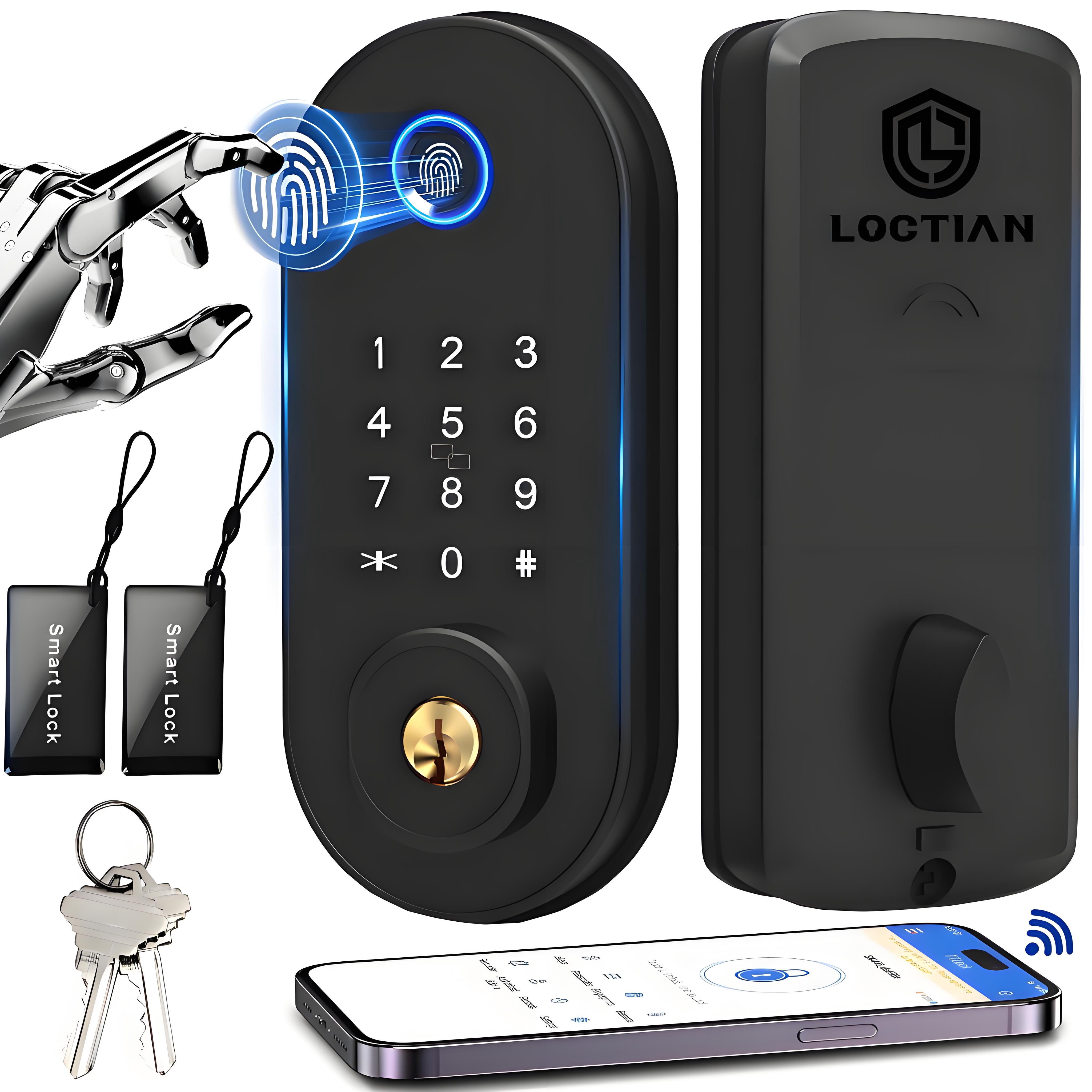 Smart Door Lock,Loctian Biometric Keyless Electronic Door Lock With APP ...