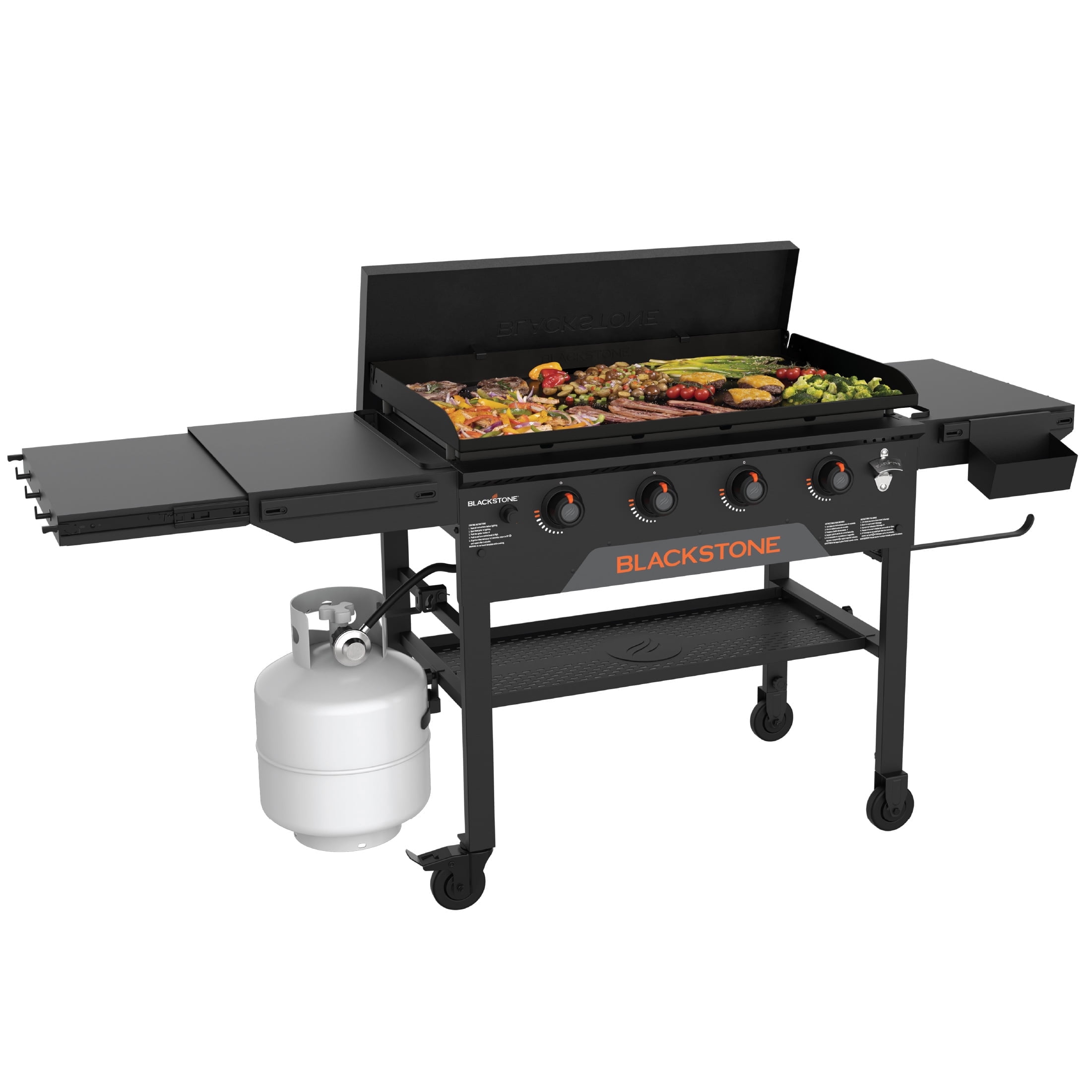 Blackstone Original 36” Omnivore Propane Griddle with Hard Cover and Extendable Side Shelf with ...
