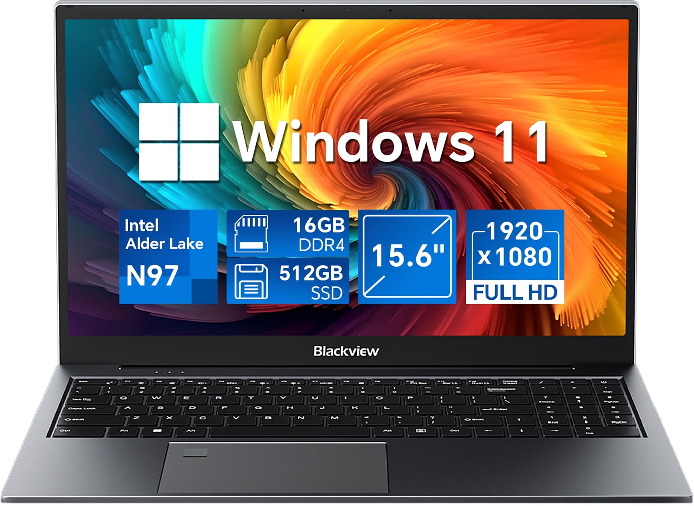 Blackview 15.6 inch Laptop Computer 16GB RAM 512GB M.2 SSD Intel Alder ...