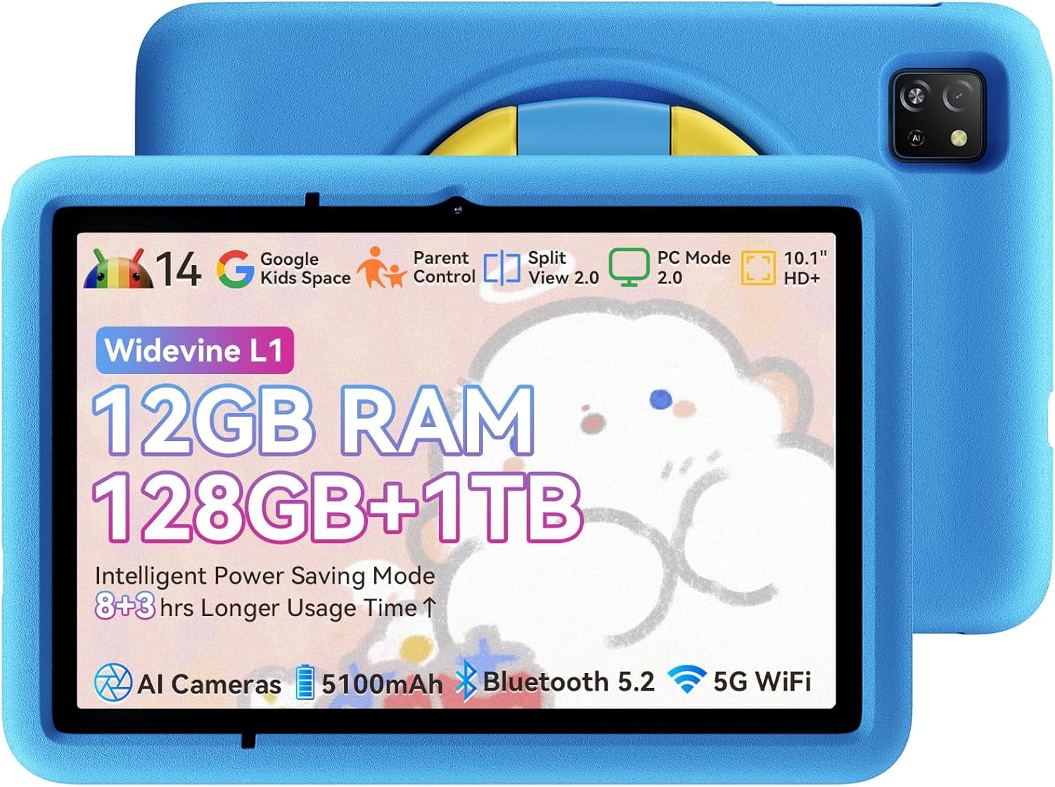 Blackview Kids Tablet 10 inch with case 12(4+8)GB+128GB Android 14 Tablet for Kids Toddler Age 3 ...