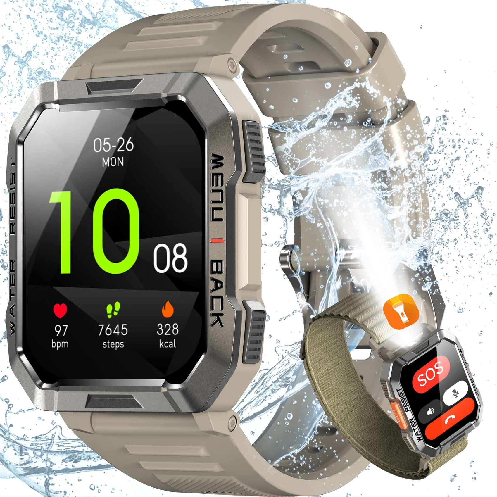 Blackview Military Smart Watches for Men, Bluetooth Call Receive Dial, 2.01" Rugged Outdoor ...