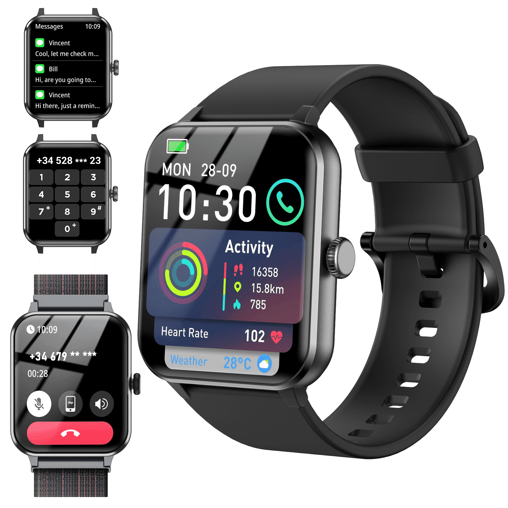 Blackview 1.85-inch Men Women's Smartwatch, Answer/Make Calls/100 ...