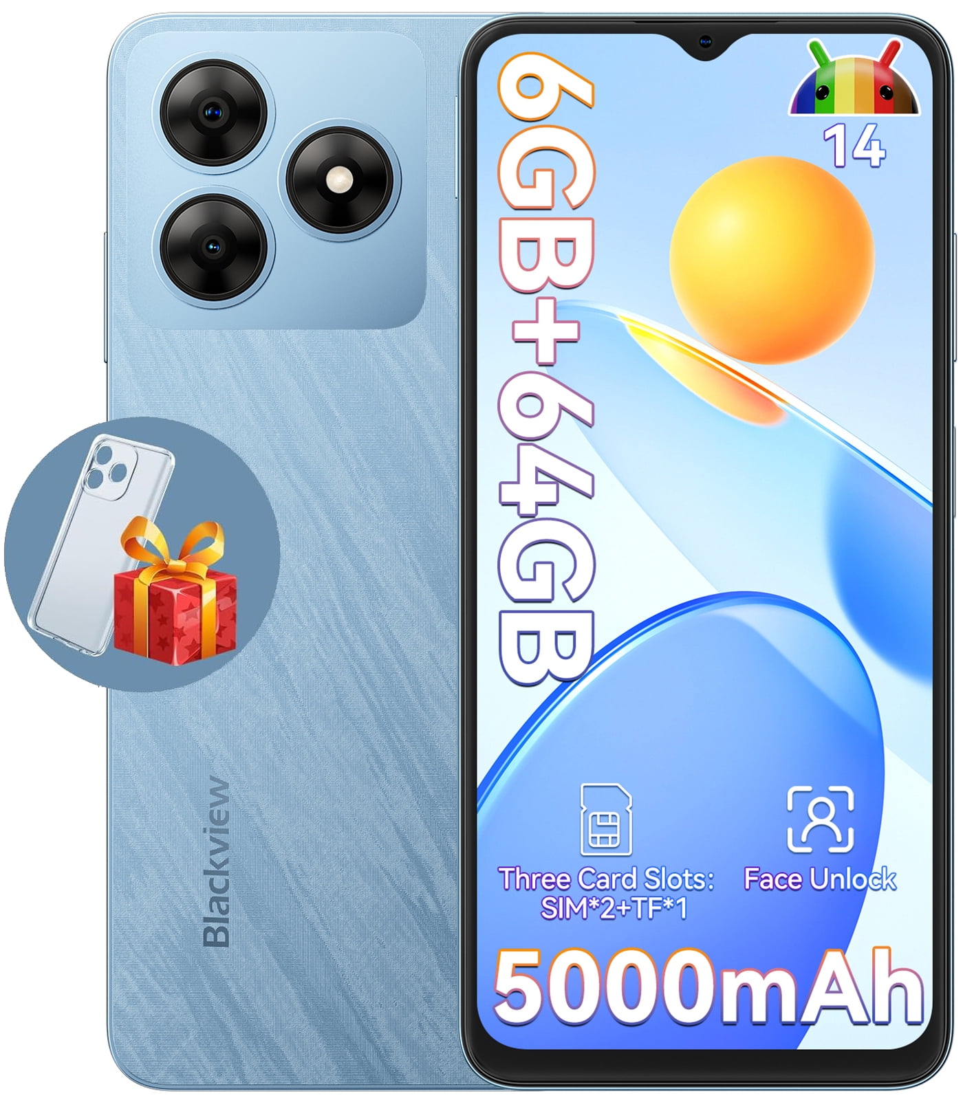 Blackview Unlocked Cell Phones Wave 8C 6GB(2+4) RAM 64GB ROM GSM 4G LTE Android 14 Smartphone ...