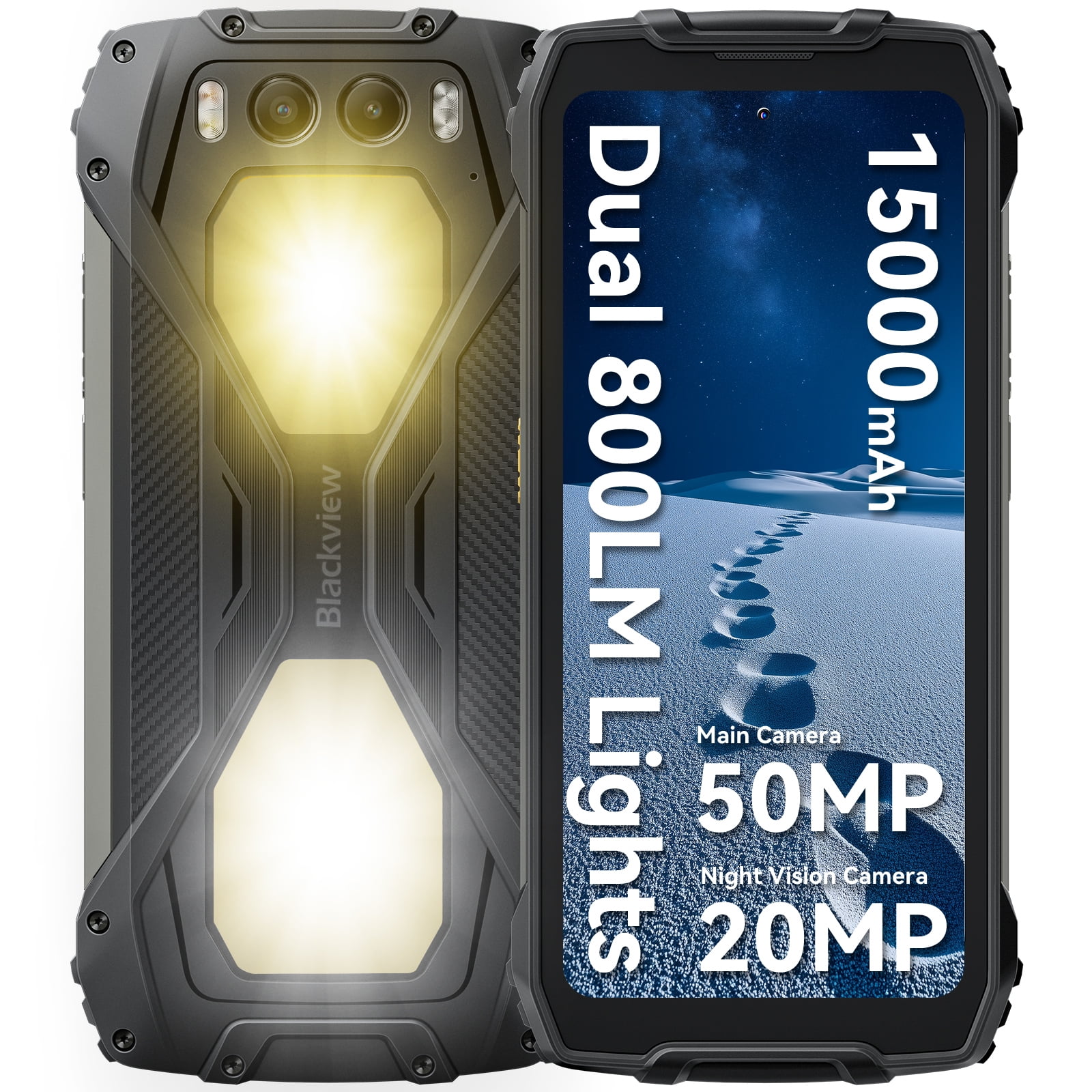 Blackview Unlocked Rugged Phone with Camping Light, 15000mAh 18GB+256GB ...