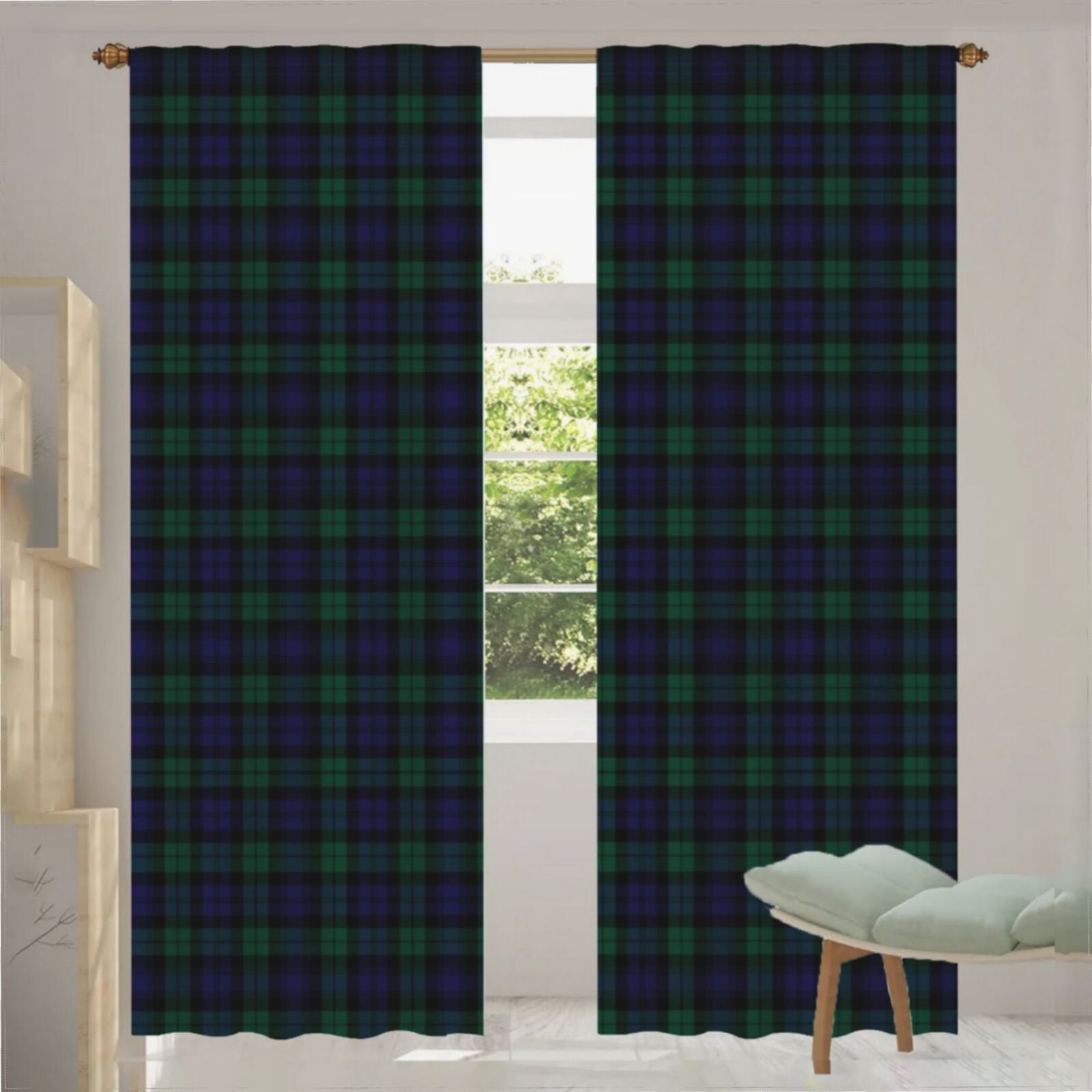 Blackwatch Tartan Modern Cute Blue And Green Plaid Tulle Sheer Window ...