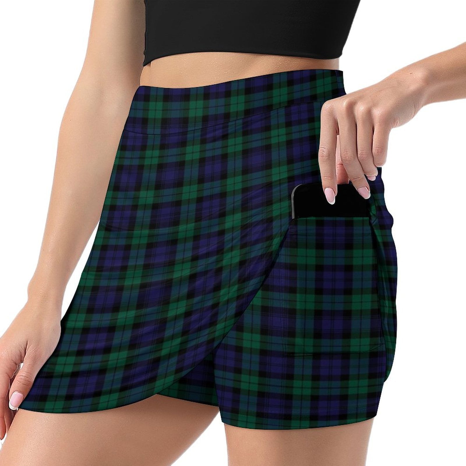 Blackwatch Tartan Modern Cute Blue And Green Plaid Women's Shorts Non ...