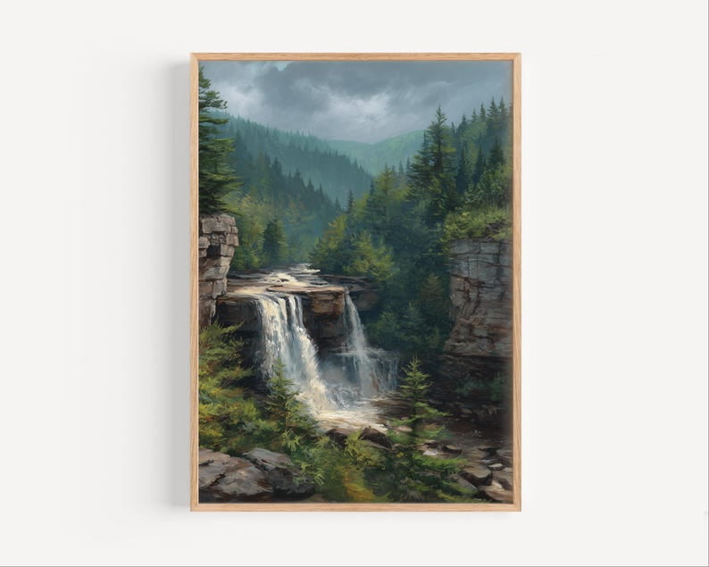 Blackwater Falls State Park Waterfall Paint Style Poster Wall Art Decor ...