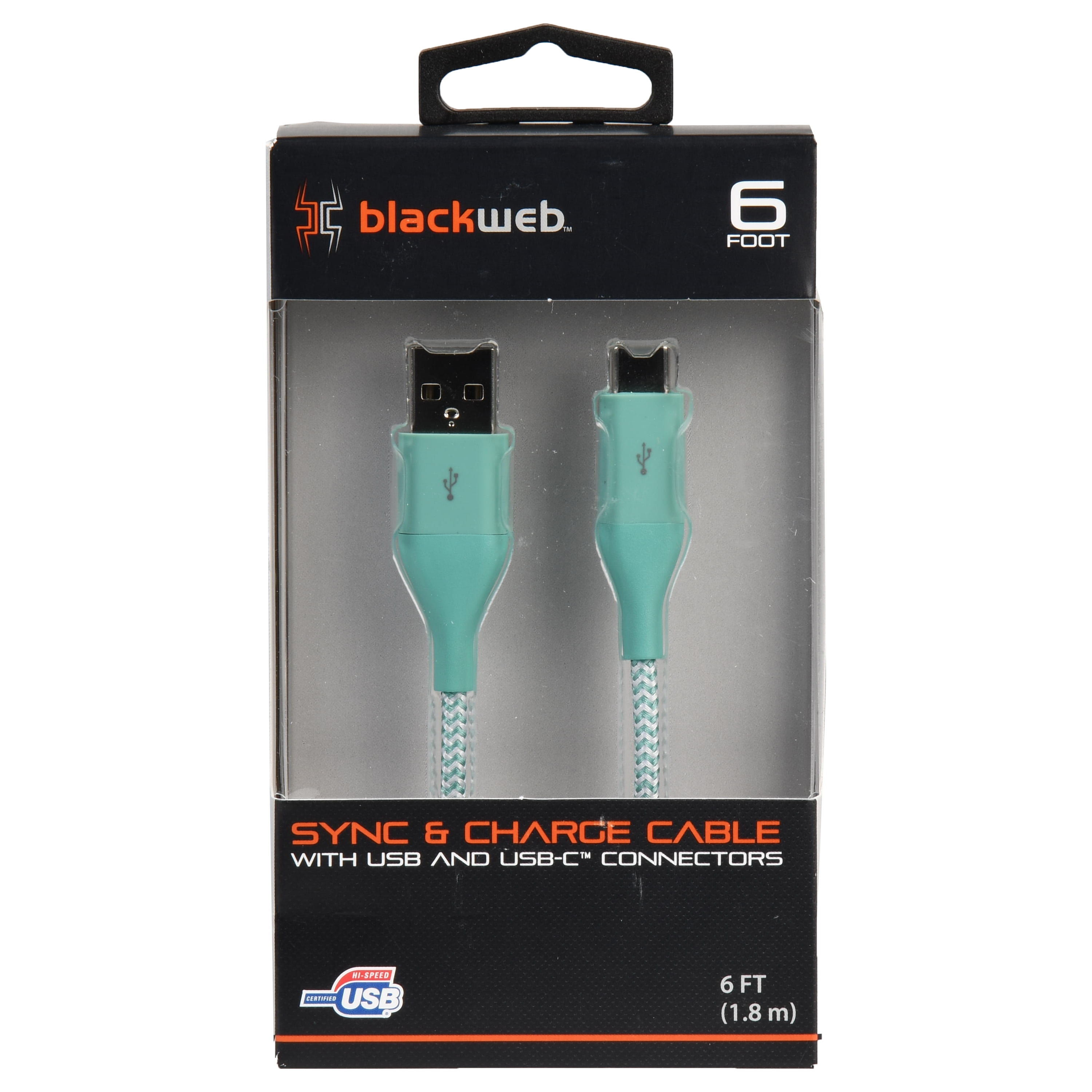 Blackweb 6' USB-A to USB-C Braided Polyester Charging Cable, Mint ...