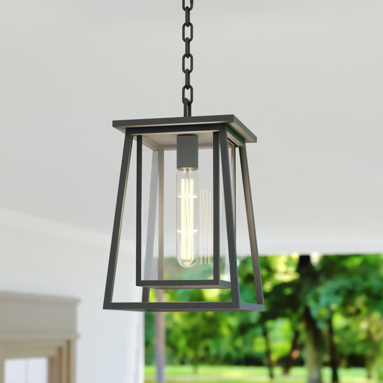 Blackwell Cage Frame 1 Light Black Outdoor Pendant Lantern Clear Glass ...