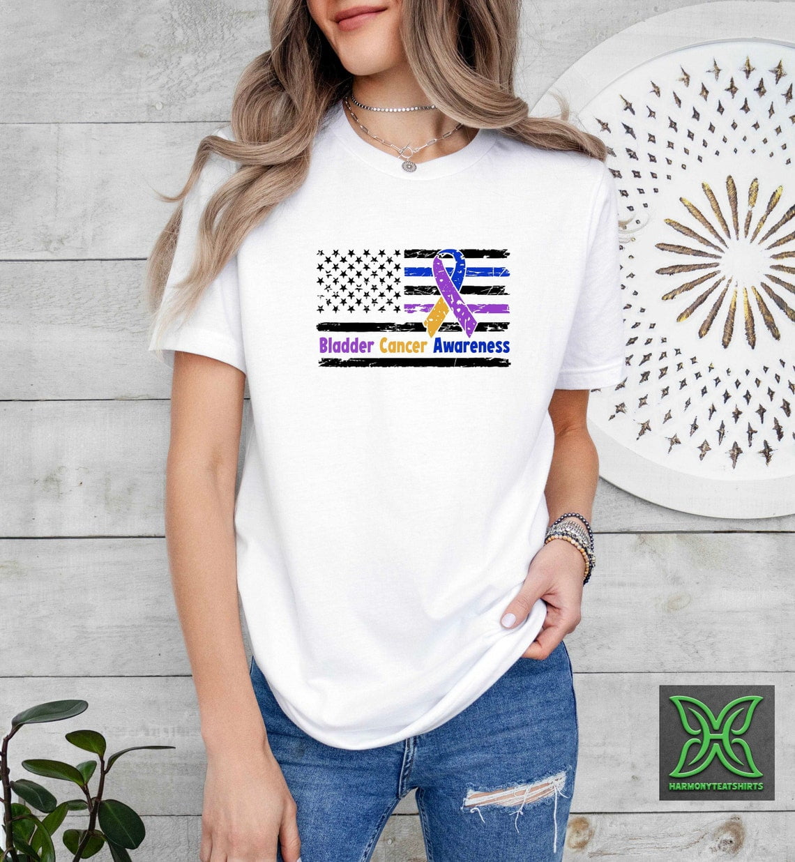 Bladder Cancer Awareness American USA Flag Shirt,Bladder Cancer Gift ...