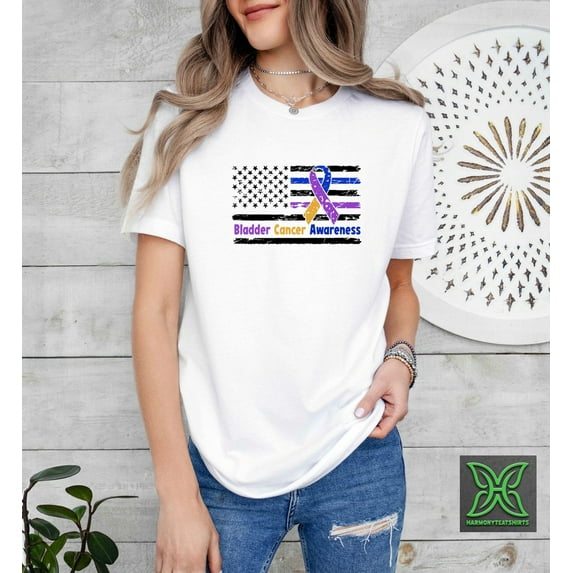 Bladder Cancer Awareness American USA Flag Shirt,Bladder Cancer Gift ...
