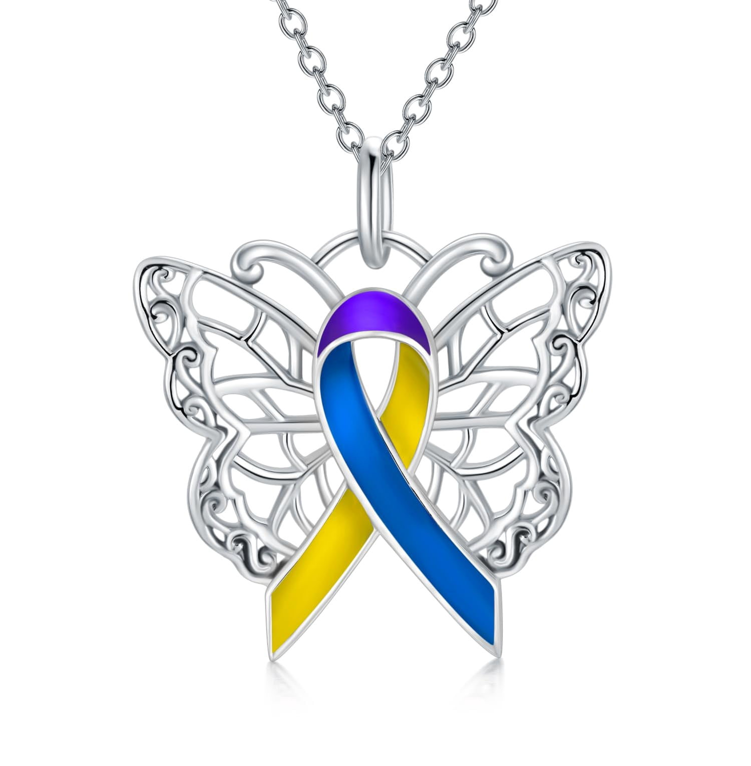 Bladder Cancer Awareness Necklace 925 Sterling Silver Yellow-Blue ...