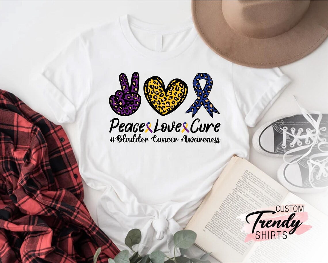 Bladder Cancer Awareness Shirt, Peace Love Cure, Leopard Cancer Shirt ...